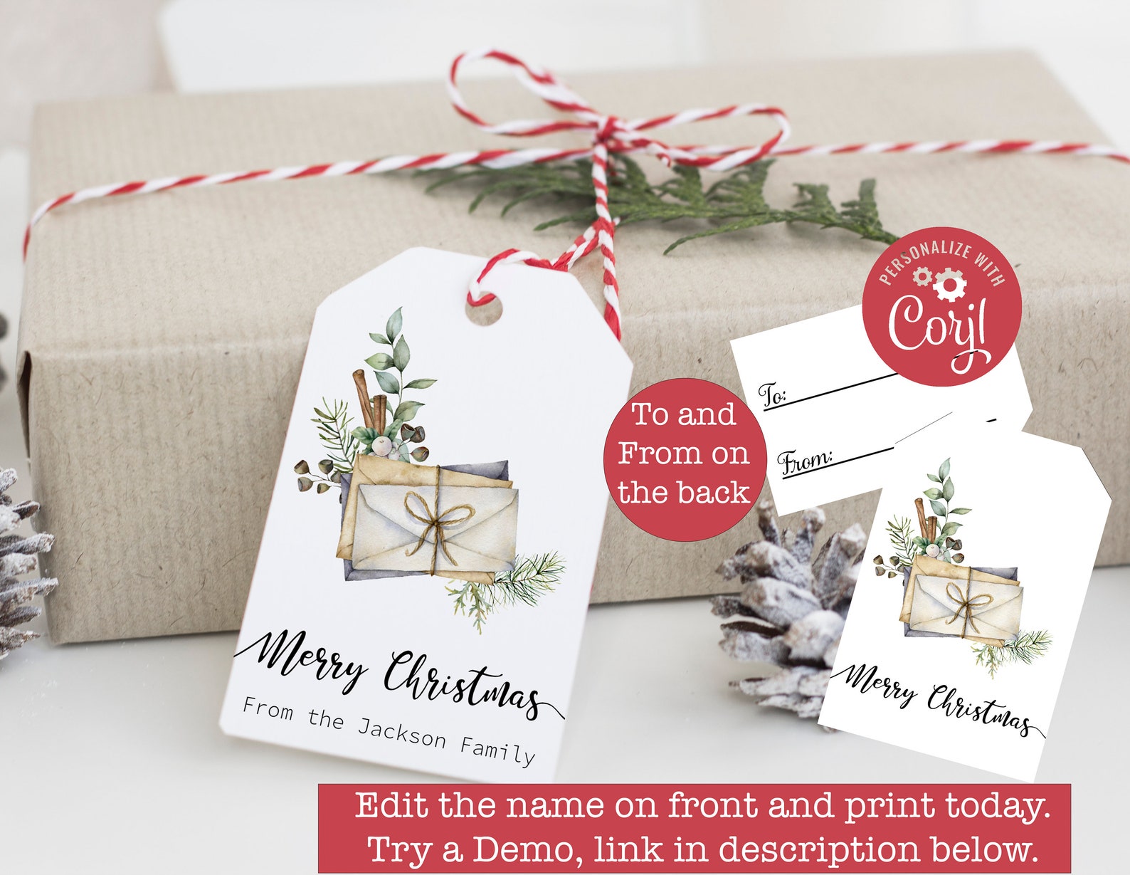 3 Different Rustic Personalized Christmas Gift Tags To & From | Etsy