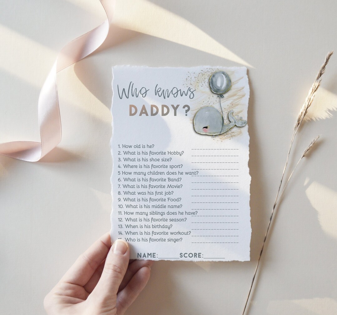 Cute Whale Baby Shower Game Who Knows Daddy Marine Animals - Etsy