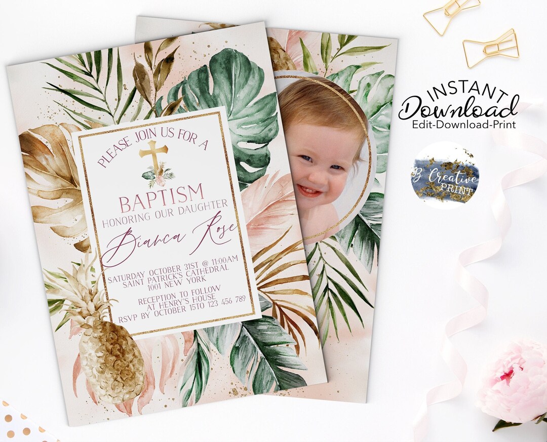 Editable Baptism Picture Invitation, Baptism Instant Download Template ...