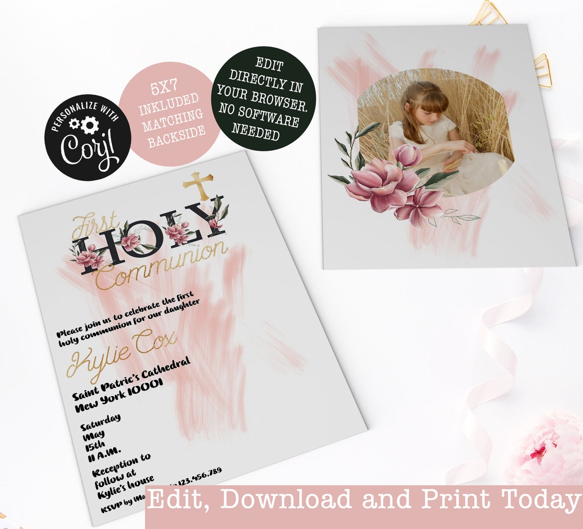 Editable First Holy Communion Invitation First Holy Communion - Etsy