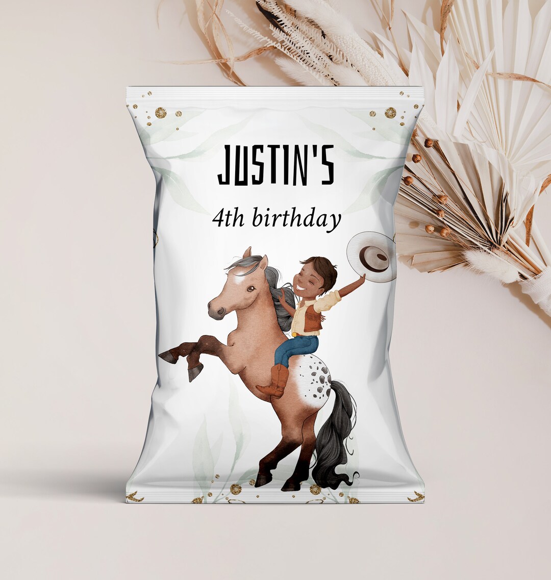 Cowboy Chip Bag Label, Western Birthday Chip Decor, Editable Rodeo Chip ...