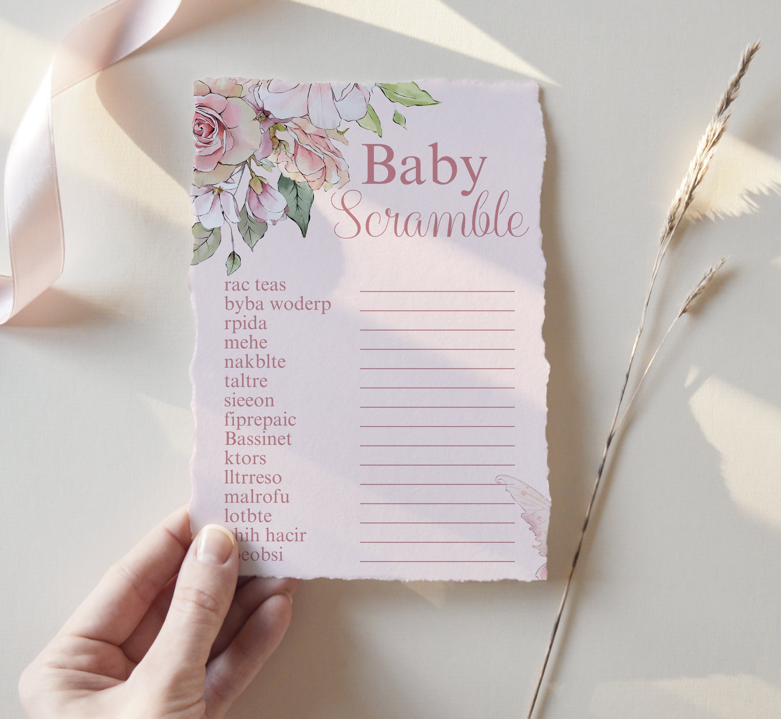 Blush Fairy Baby Shower Game Word Scramble Pink Floral Baby - Etsy