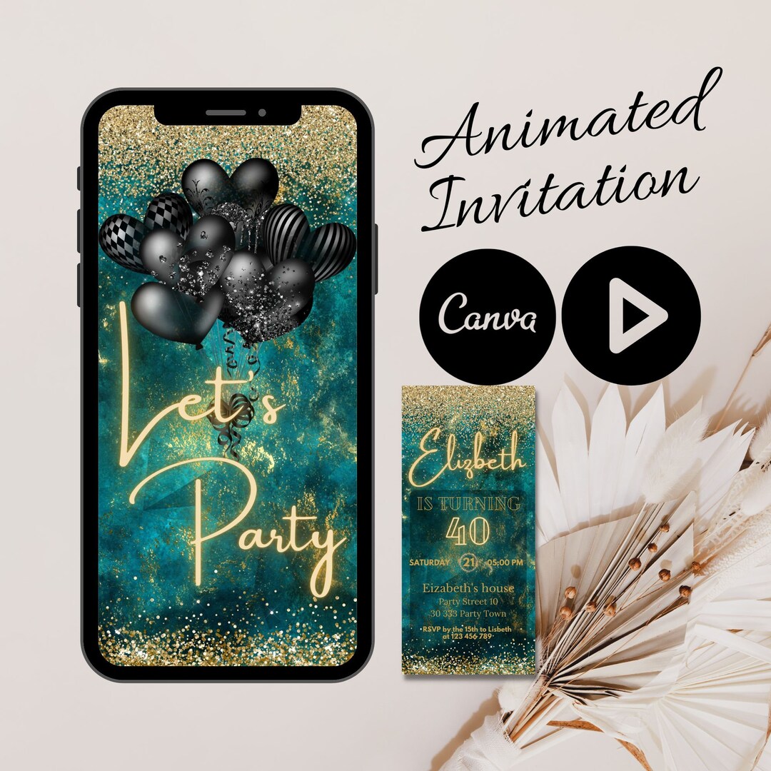 Animated Any Age Birthday Party Invitation | Modern Black, Green, and ...