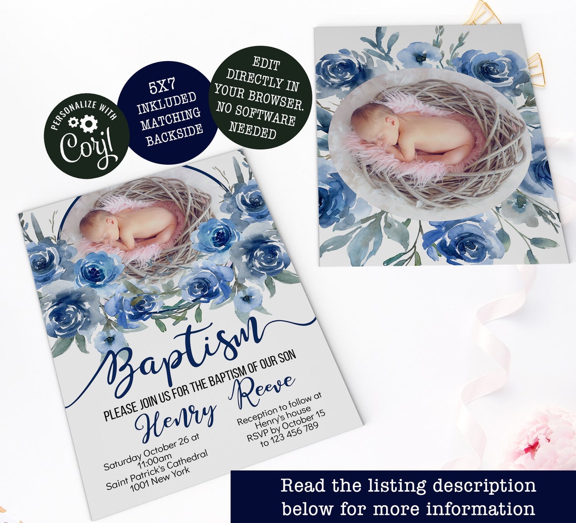 Editable Baptism Photo Invitation Baptism Instant Download - Etsy
