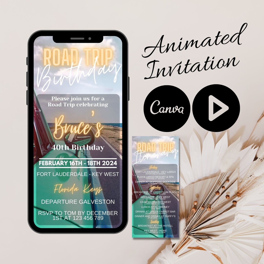 Weekend Road Trip Invitation and Itinerary Template, Video Birthday ...