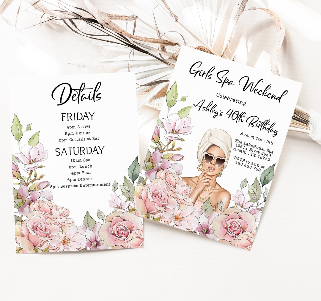 Girls Spa Weekend Invitation, Fashion Girl Spa Birthday Weekend, Spa ...