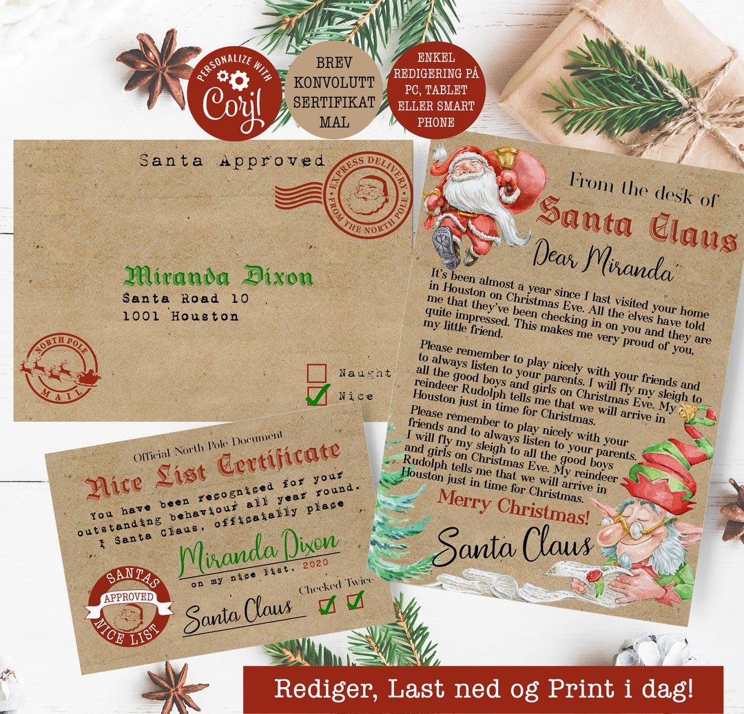 DIY Letter From Santa Printable, Nice List Certificate, Editable ...