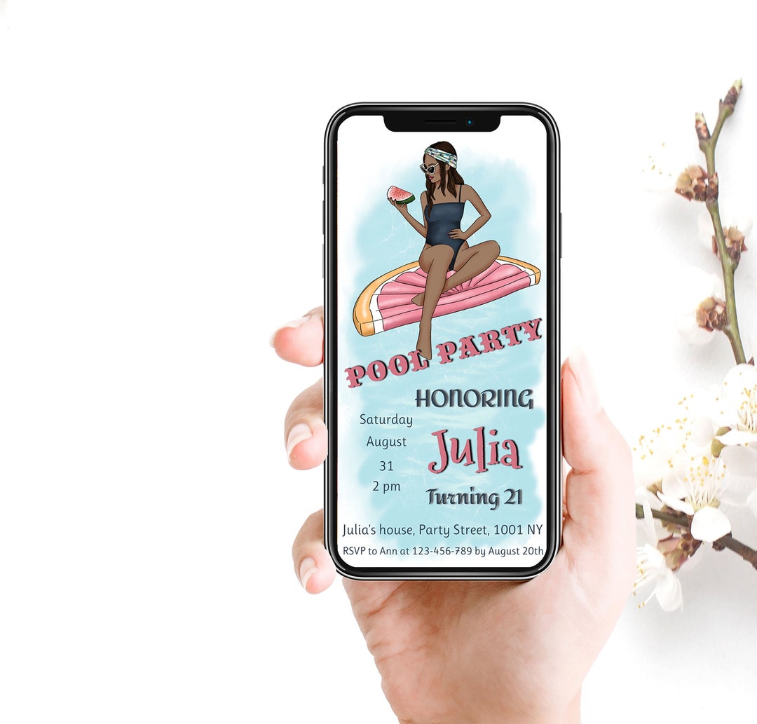 Pool Party 21st Birthday Mobile Invitation Template (digital File) - Etsy