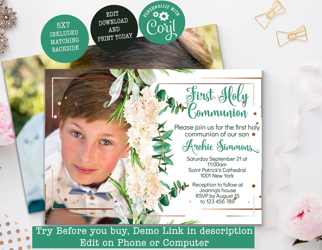 Editable First Holy Communion Invitation, First Holy Communion Instant ...