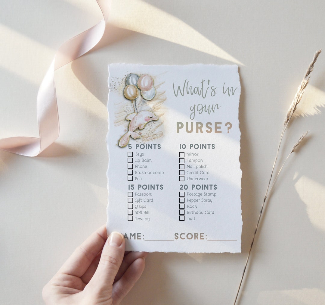 Cute Whale Baby Shower Game What's in Your Purse Marine - Etsy