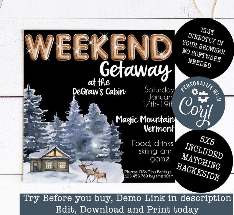 Weekend Getaway Invitation Cabin Weekend Trip Winter Weekend - Etsy