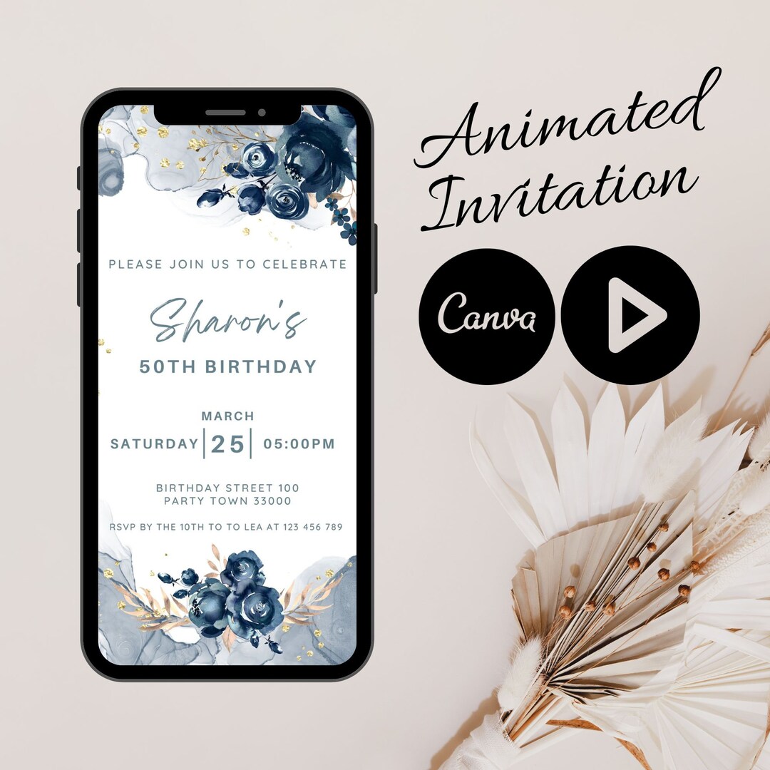 Animated 50th Birthday Party Invitation, Video Mobile Birthday ...