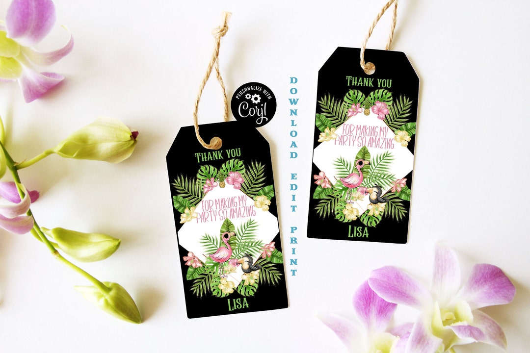 Flamingo & Toucan Favor Tag, Tropical Favor Tag, Tropical Falmingo ...
