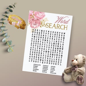 Blush Floral Baby Shower Game Word Search, Pink Floral Baby Shower ...