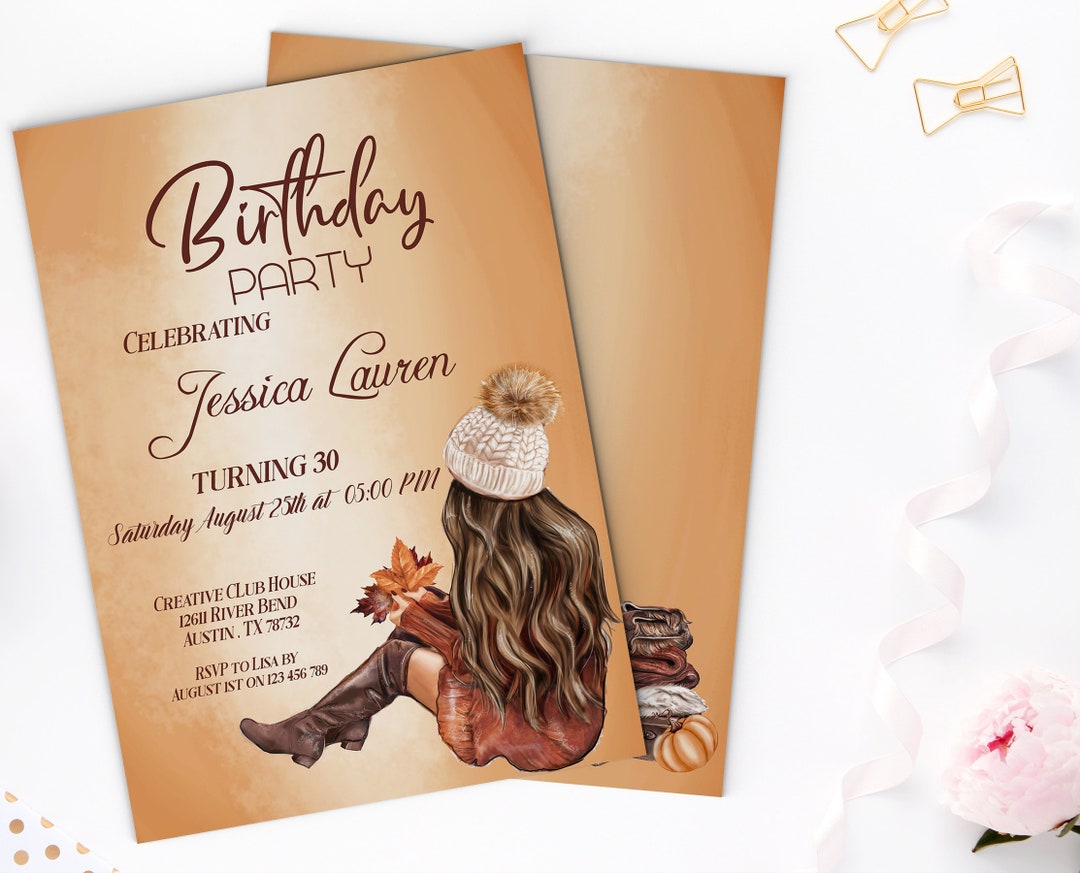 Fall Birthday Party Invitation, Women Birthday Invite, Autumn Birthday ...