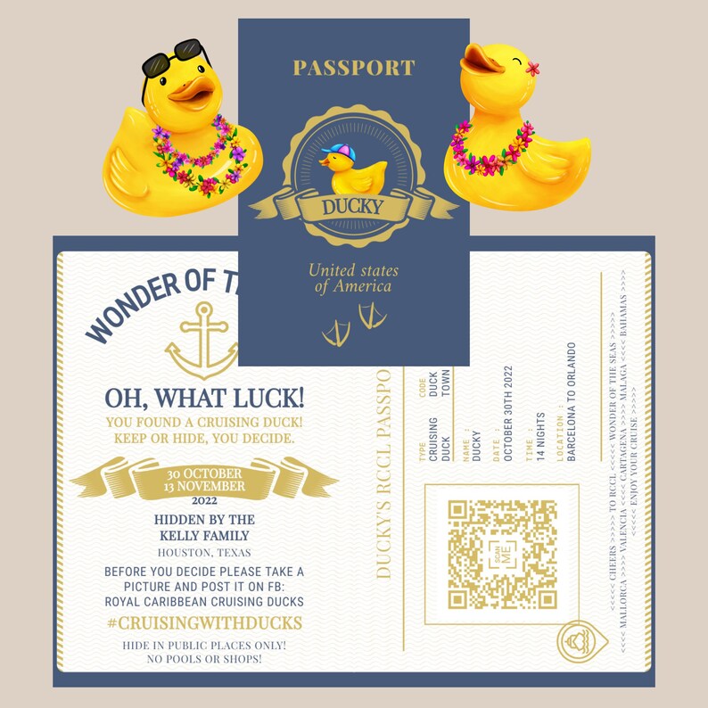 Rubber Duck Tag, Cruising With Ducks Passport, Cruise Ducks Printables ...