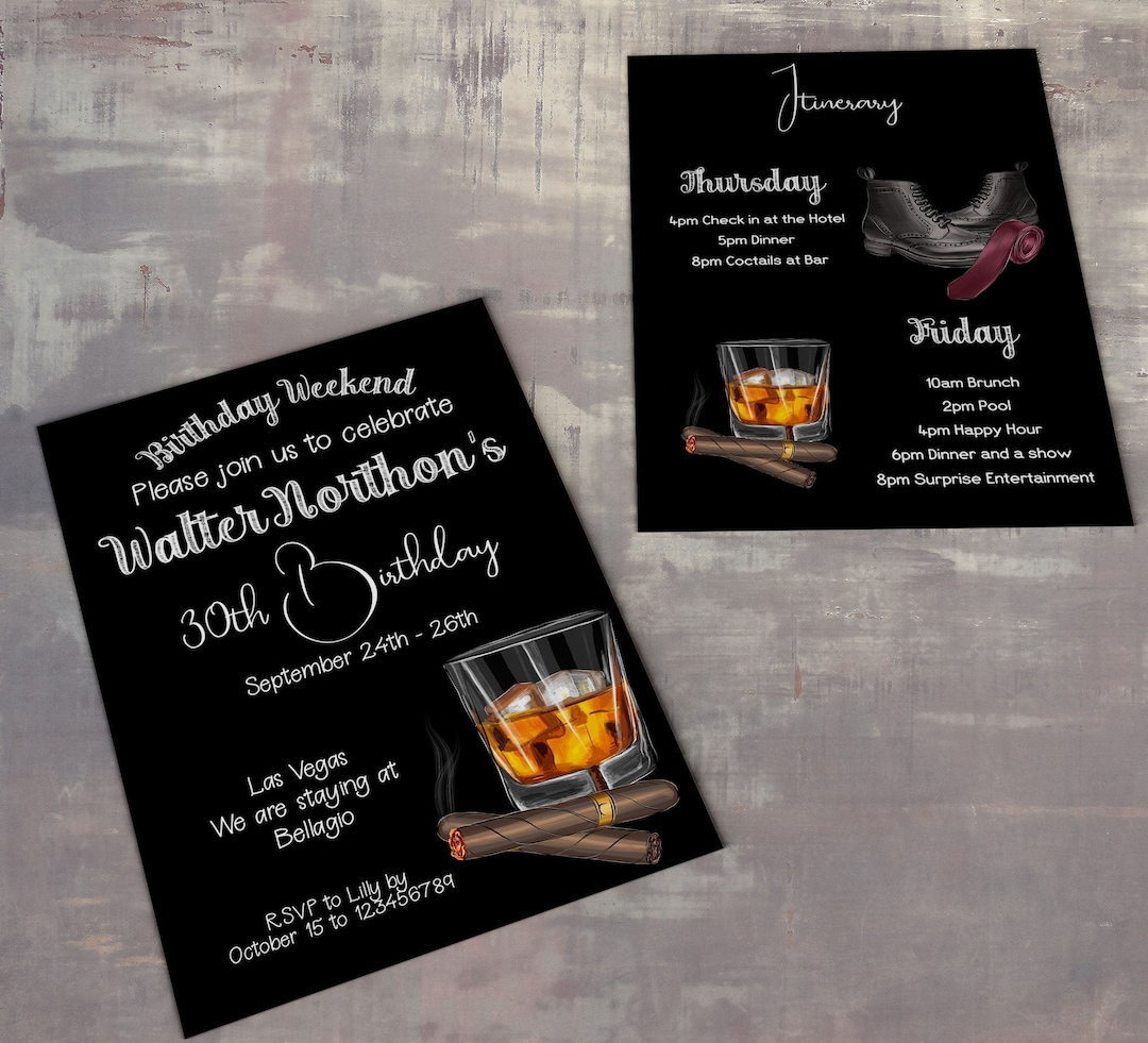Birthday Weekend Party Invitation Digital Download, Cigar Bar Whiskey ...