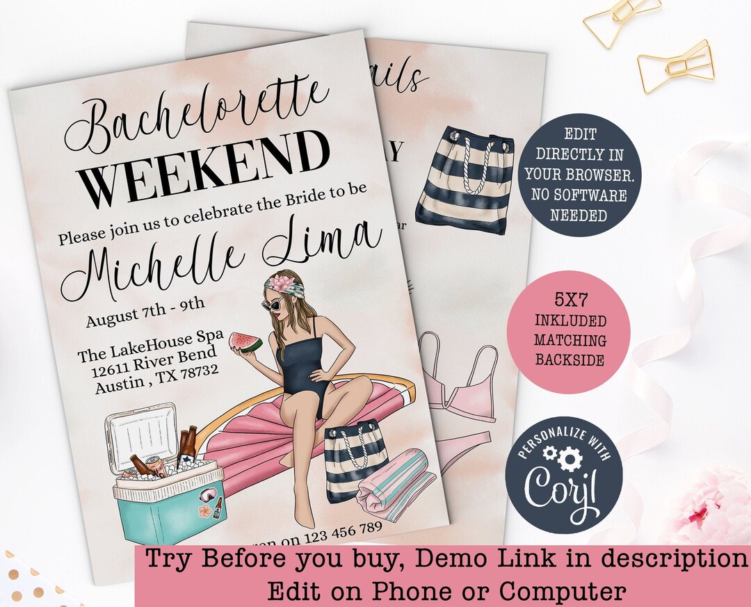 Bachelorette Pool Weekend Invitation, Fashion Girl Bachelorette Weekend ...