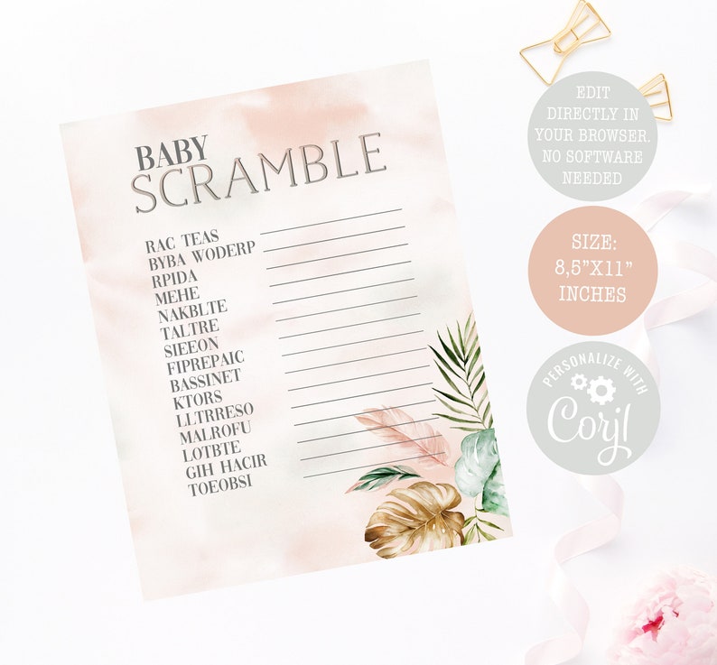 Blush Pink Baby Shower Game Baby Word Scramble Baby Shower - Etsy