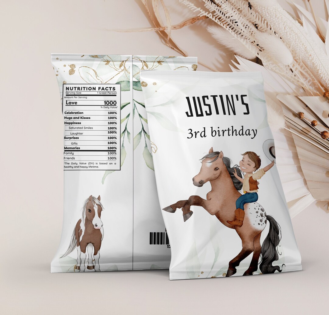 Cowboy Chip Bag Label, Western Birthday Chip Decor, Editable Rodeo Chip ...