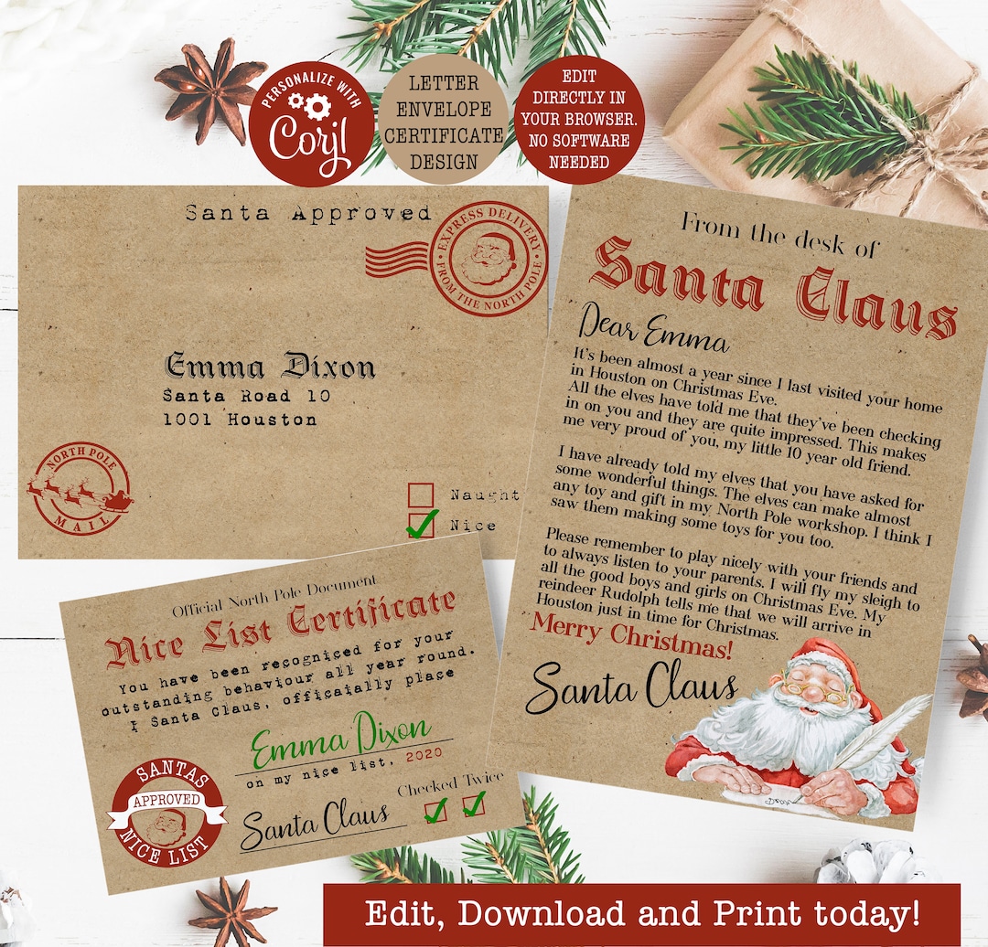 DIY Letter From Santa Printable, Nice List Certificate, Editable ...
