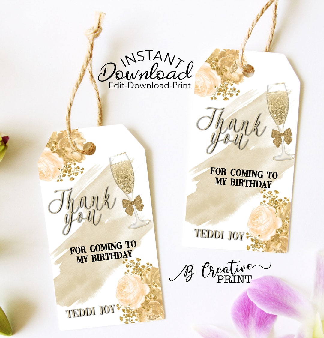 Birthday Champagne Brunch Favor Tag, Thank You Tag, Birthday Gift Tag ...
