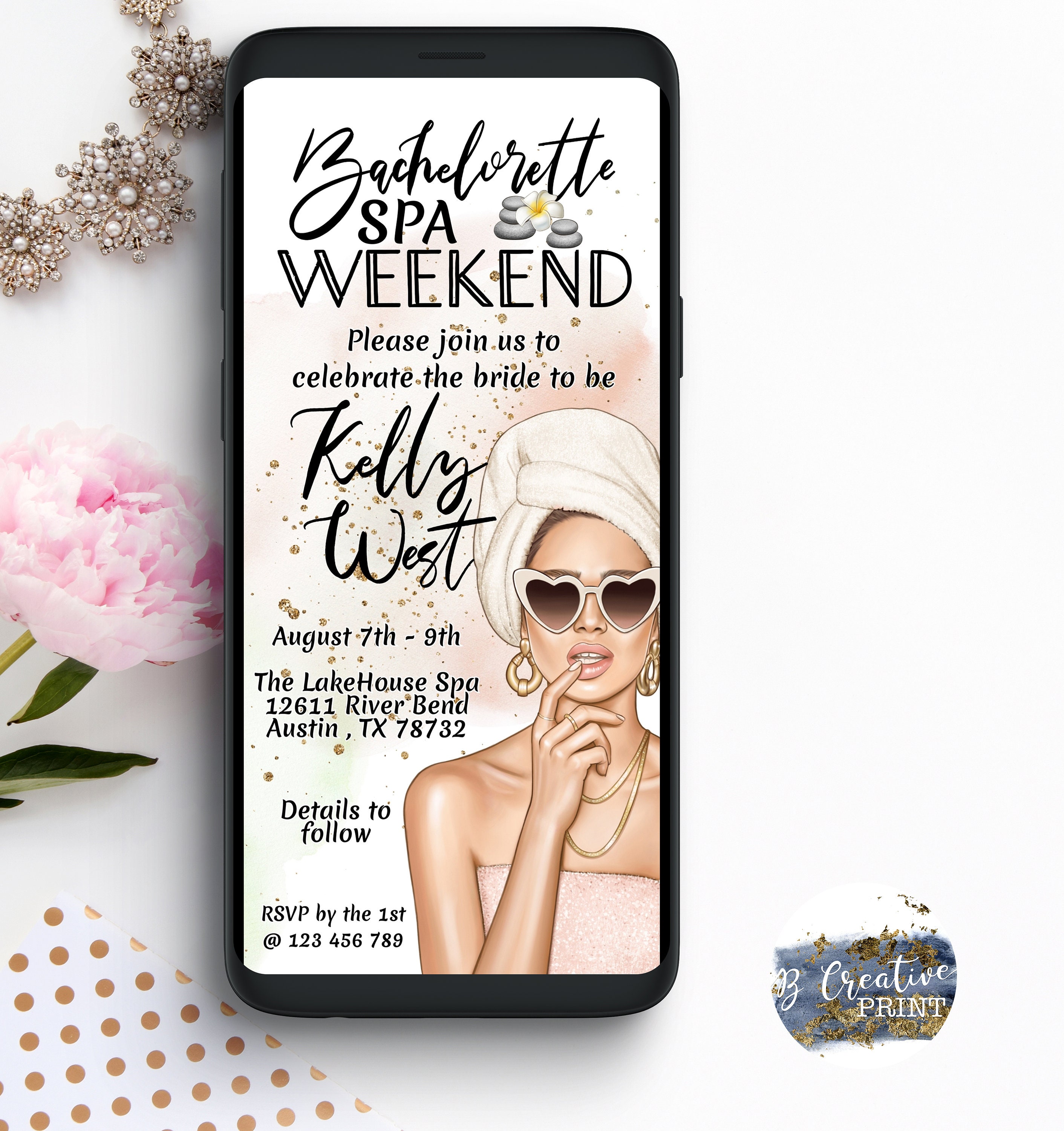 Bachelorette Spa Weekend Mobile Invitation Fashion Girl - Etsy