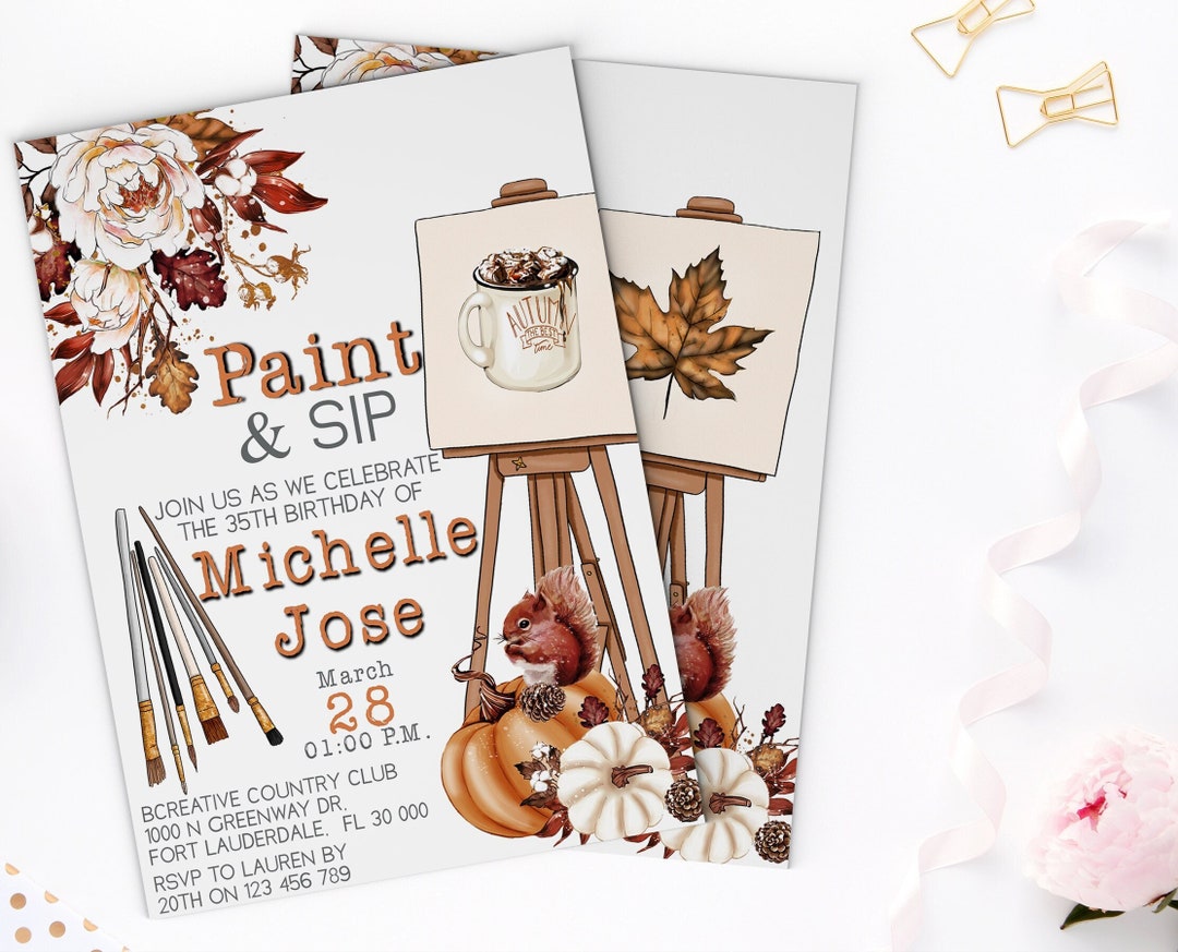 Fall Paint and Sip Party 35th Birthday Invitation, Women Birthday ...