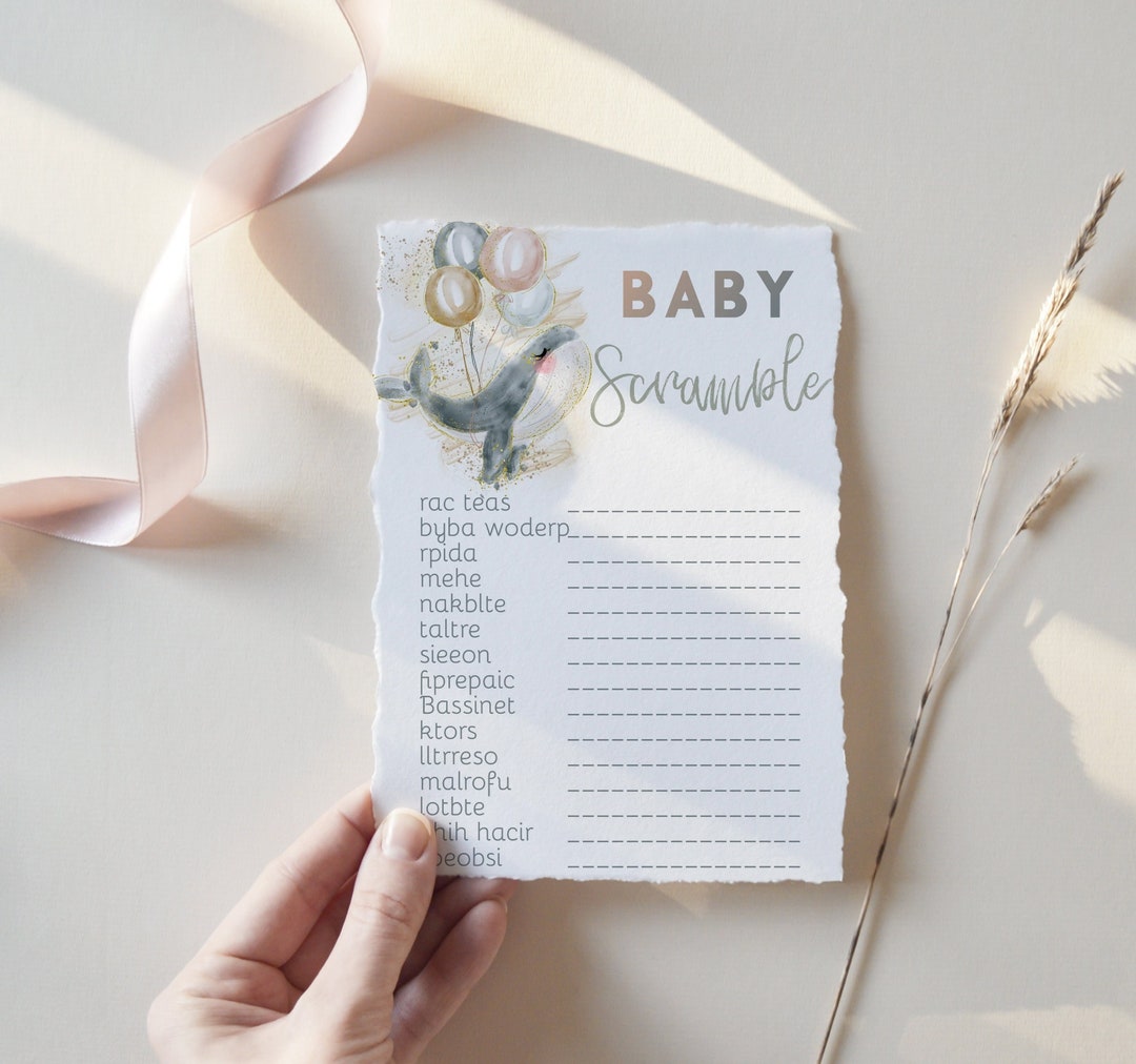 Cute Whale Baby Shower Game Word Scramble Marine Animals - Etsy