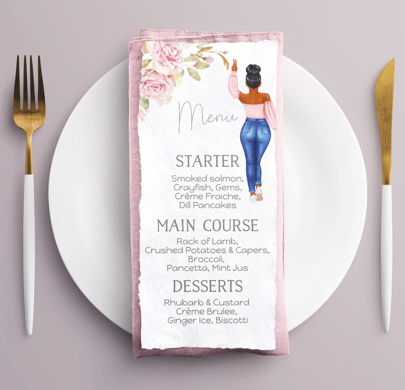 Girly Menu Template, Printable Menu Card, Fashion Girl Pink Floral Menu ...
