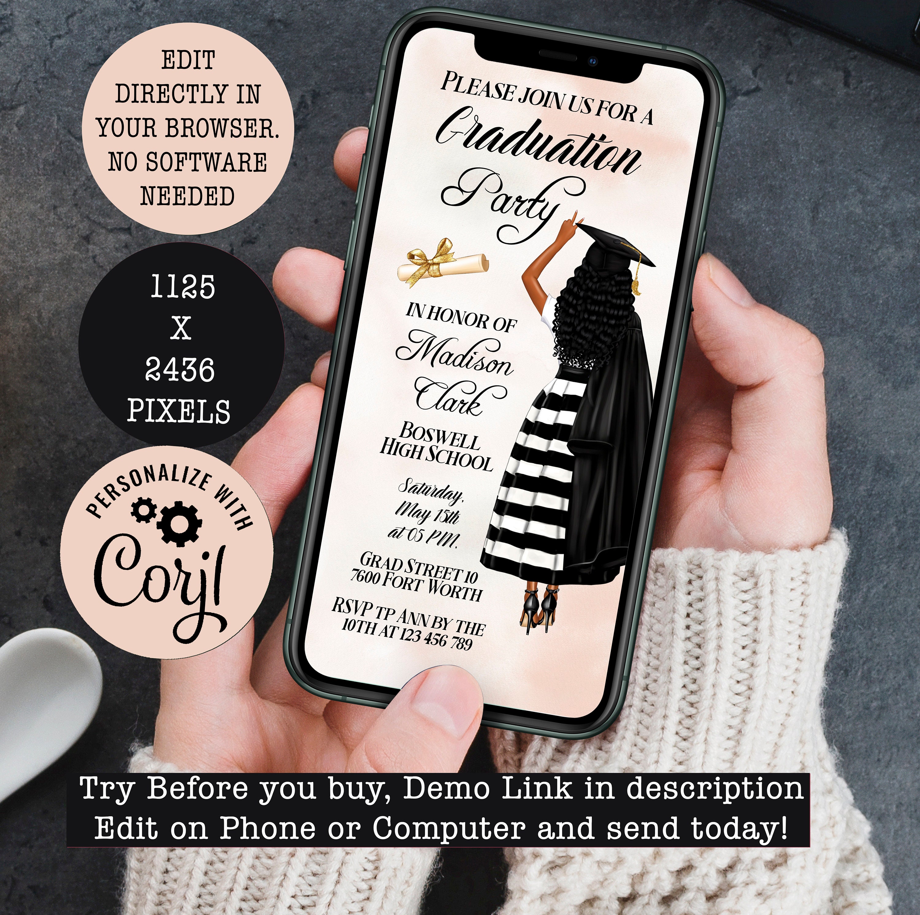 Evite Graduation Party Invitation Mobile Graduation - Etsy