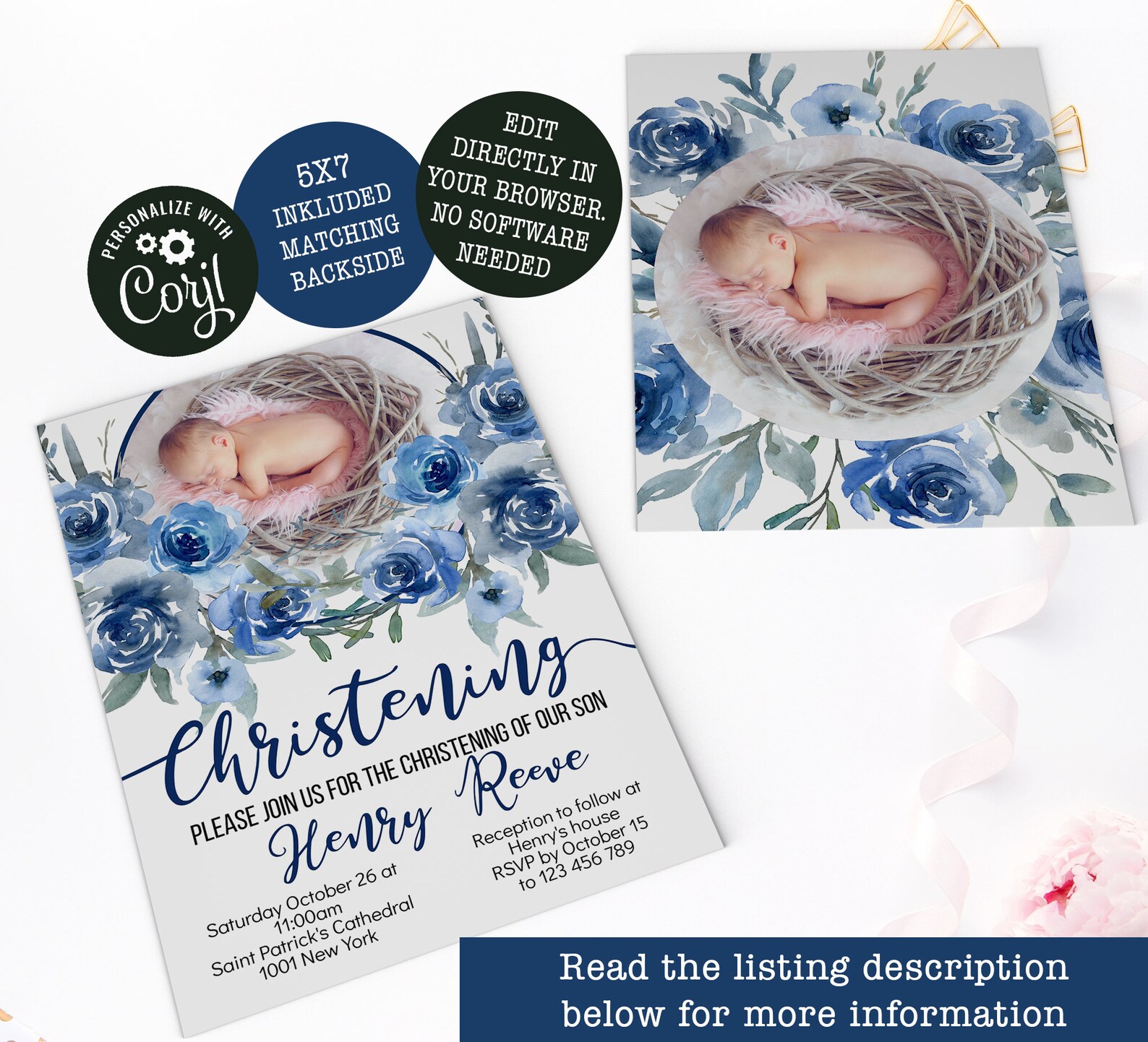 Editable Christening Photo Invitation Christening Invitation | Etsy