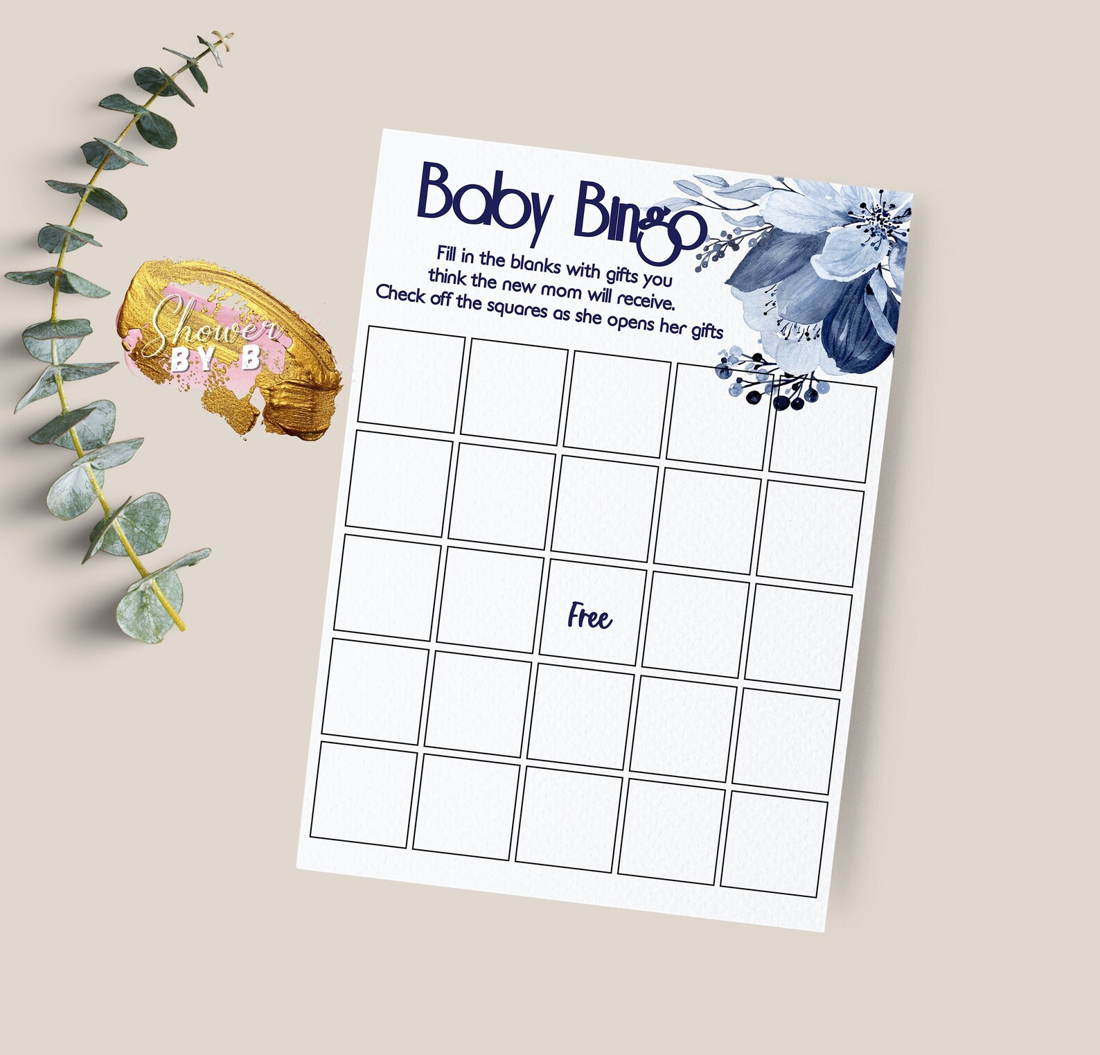 Blue Floral Baby Shower Game Bingo Blue Floral Baby Shower - Etsy