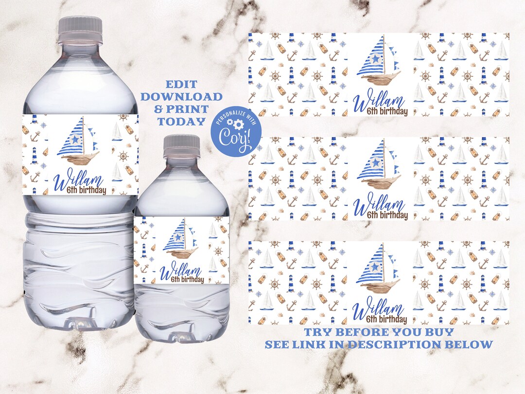 Marine Birthday Bottle Label, Marine 1st Birthday Water Label, Ahoy ...