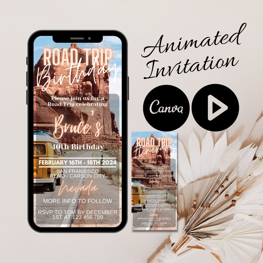 Weekend Road Trip Invitation and Itinerary Template, Video Birthday ...
