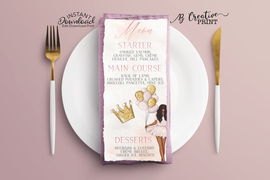 Girly Menu Template, Printable Menu Card, Fashion Girl Pink Floral Menu ...