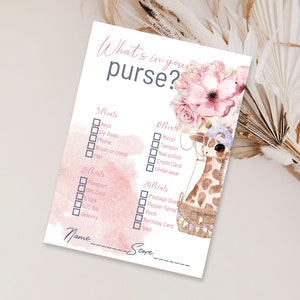 Safari Animals Baby Shower Game What's in Your Purse, Pink Kids Animal ...