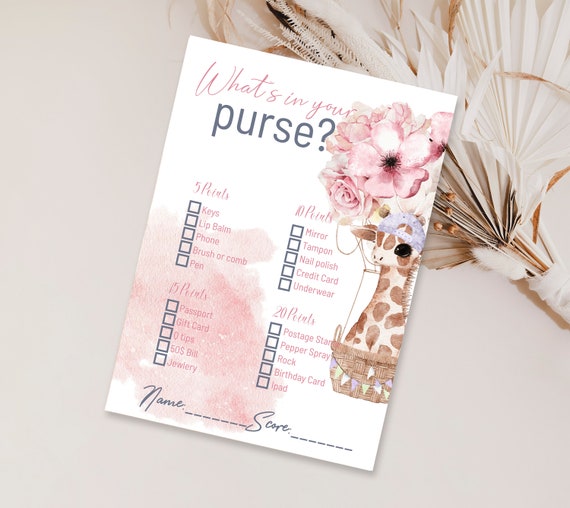 Safari Animals Baby Shower Game What's in Your Purse - Etsy