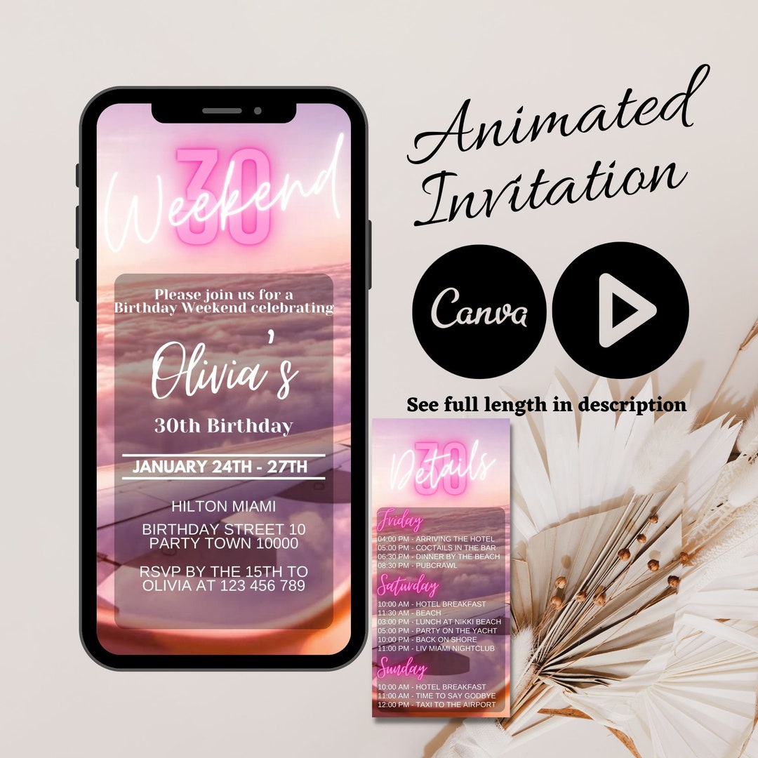 Birthday Weekend Invitation and Itinerary Template, Video Invitation ...