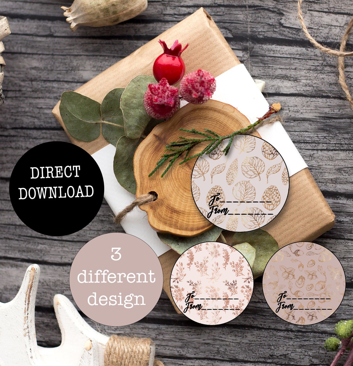 Elegant Christmas Sticker Gift Tags to & From Tags Editable - Etsy