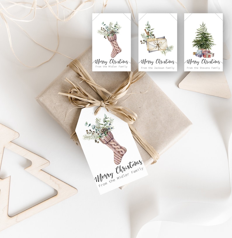 3 Different Rustic Personalized Christmas Gift Tags, to & From Tags ...