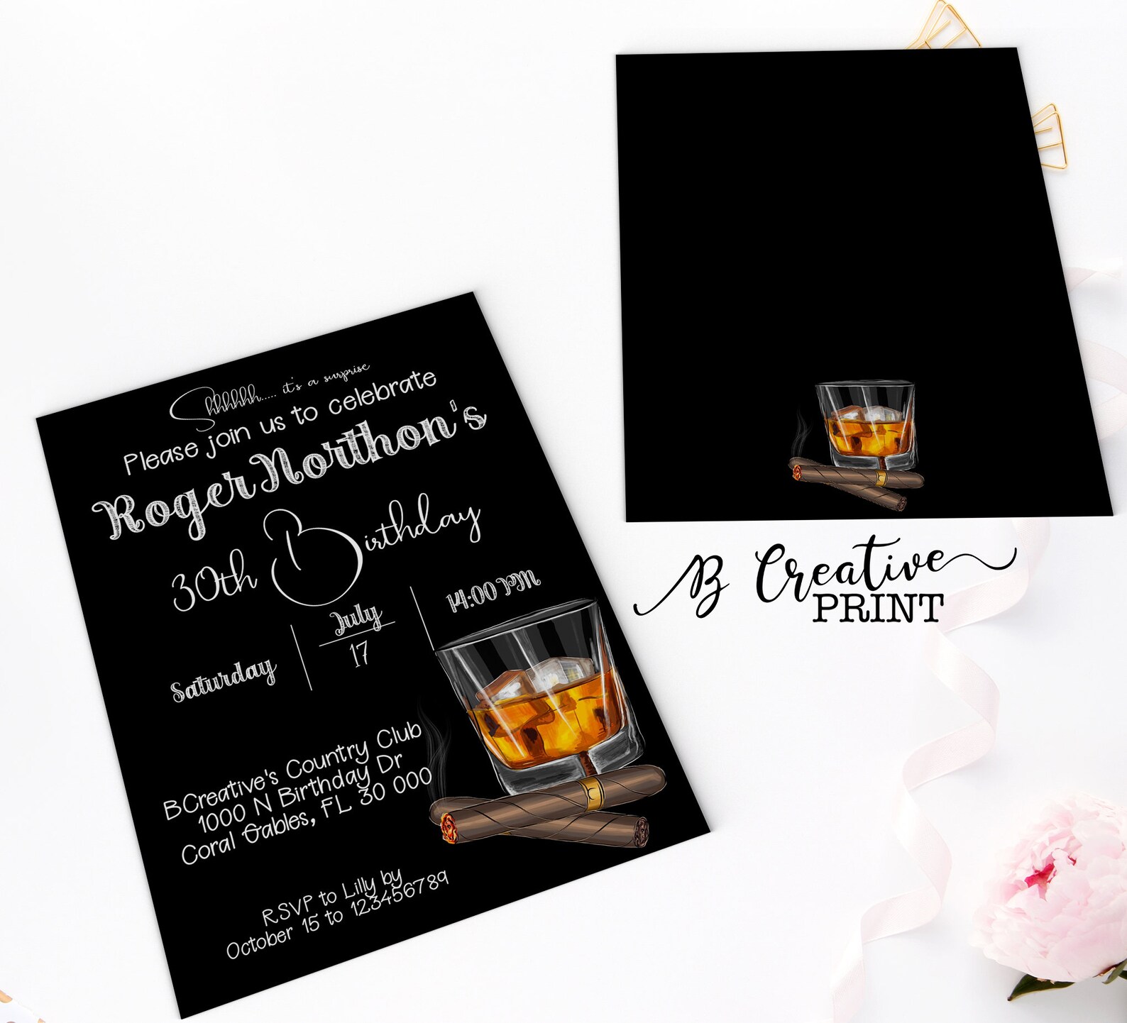 Surprise Party Invitation Digital Download Cigar Bar Whiskey Etsy