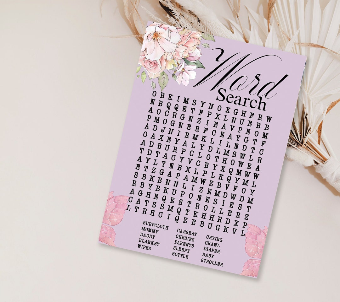 Fairy Purple Floral Baby Shower Game Word Search Fairy Word - Etsy