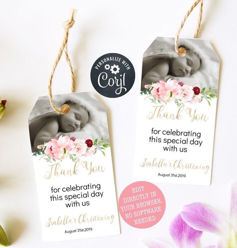 Christening Favor Tag Gold Christening Favor Tag Pink Floral - Etsy