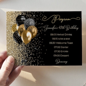 Elegant Black and Gold Birthday Itinerary Template, Birthday Program ...