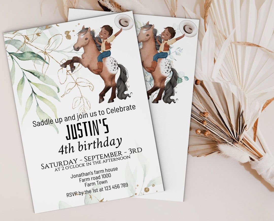 Plantilla de invitación de cumpleaños de tema vaquero, tema occidental ...