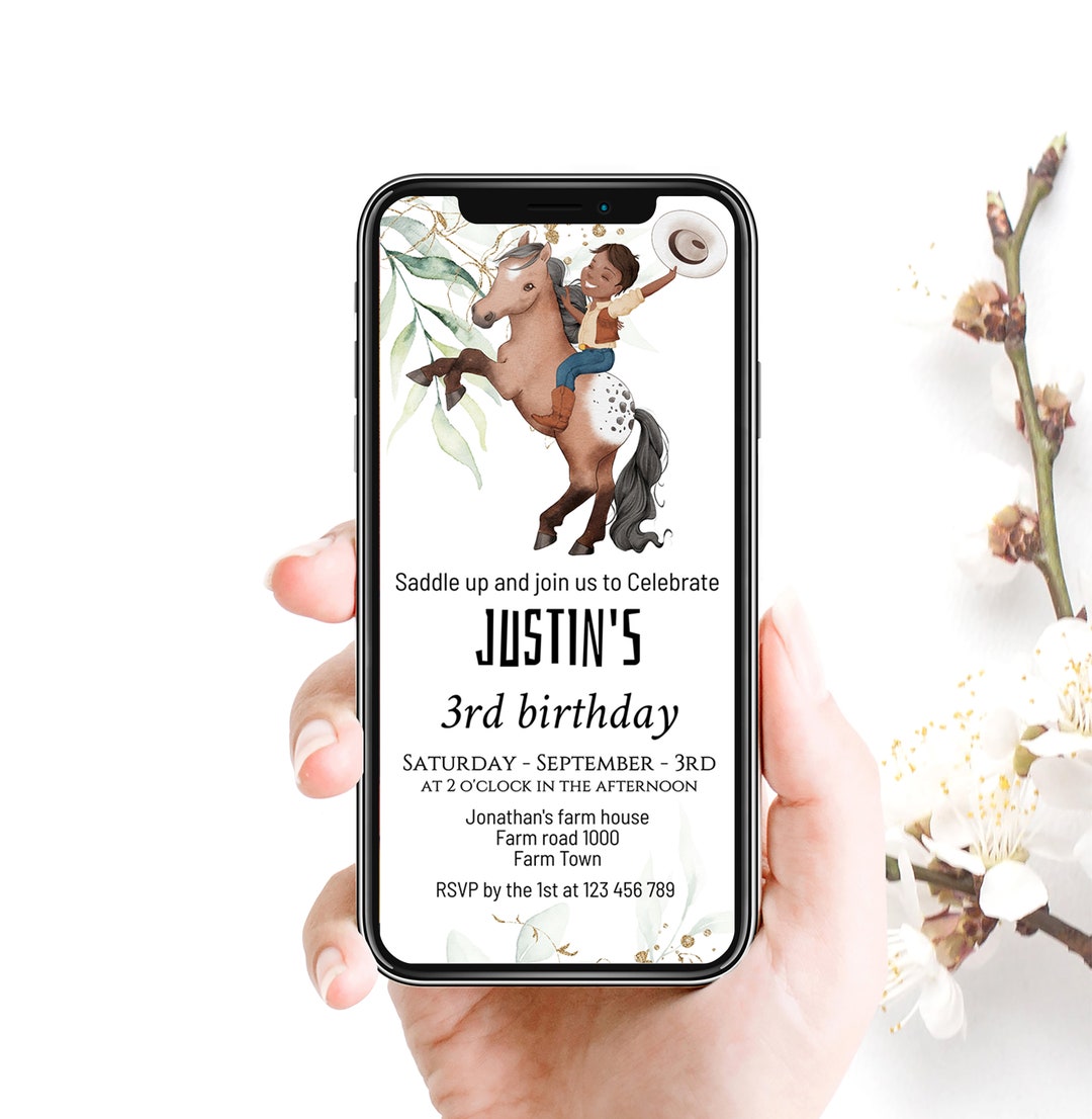 Evite Cowboy Kids Birthday Invitation, Mobile Western Theme Birthday ...
