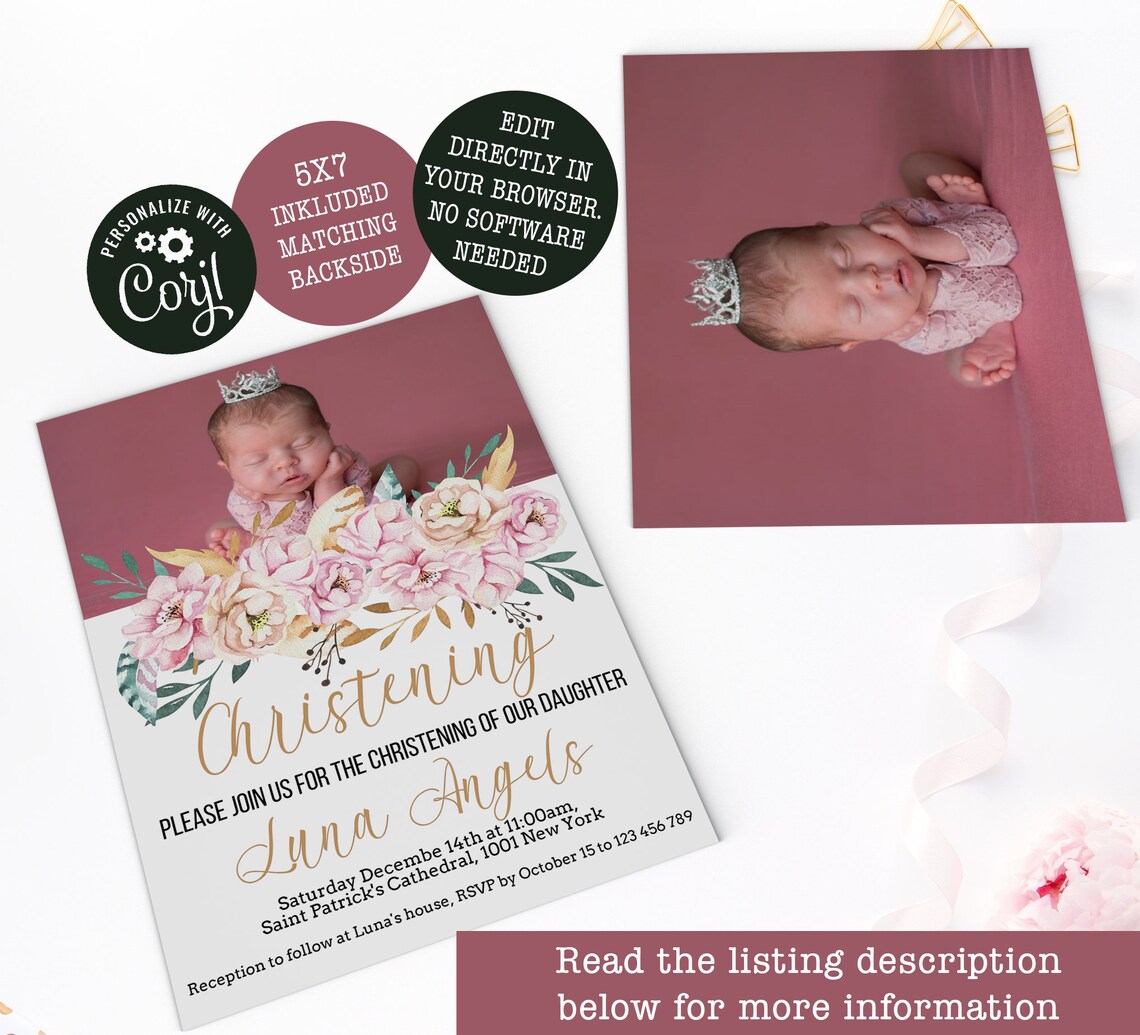 Editable Christening Invitation Girl Christening Invitation - Etsy