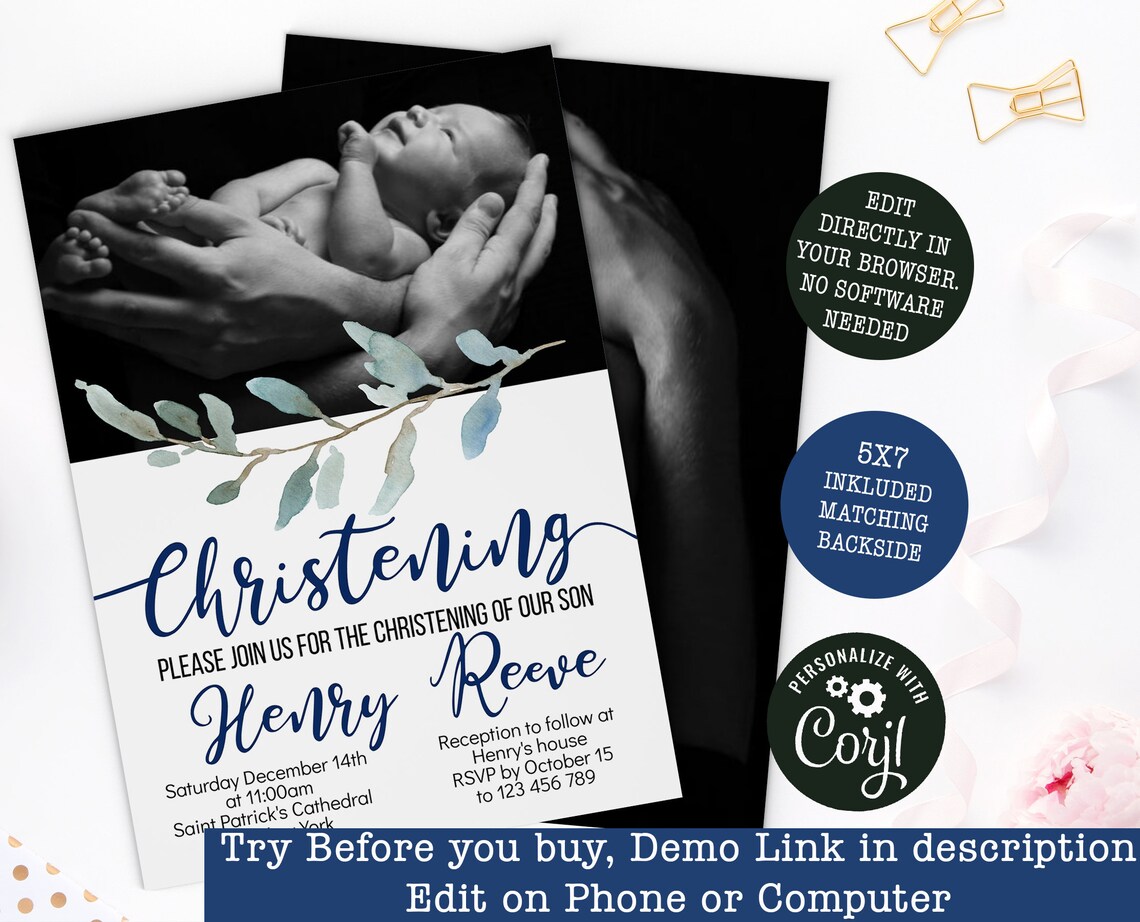 Editable Christening Photo Invitation Christening Invitation - Etsy