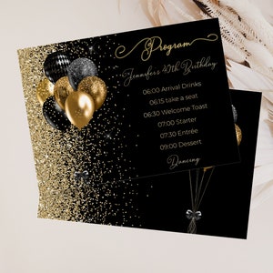 Elegant Black and Gold Birthday Itinerary Template, Birthday Program ...